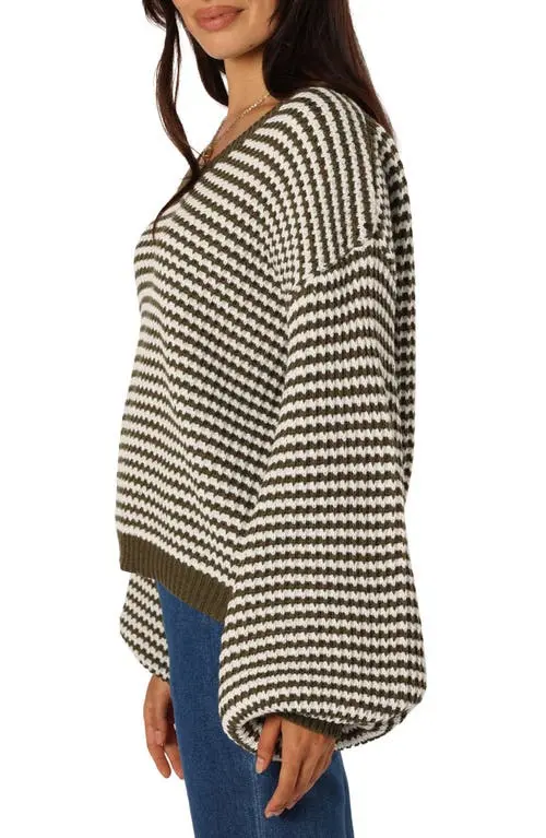 PETAL & PUP Becca Stripe One-shoulder Sweater