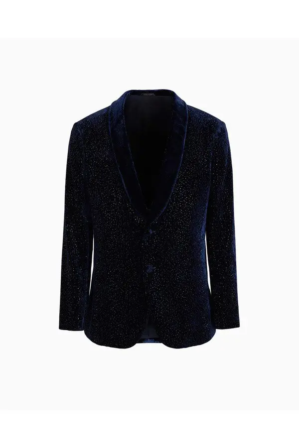 Giorgio Armani Giorgios Velvet And Crystals Single-breasted Tuxedo Jacket - Blue