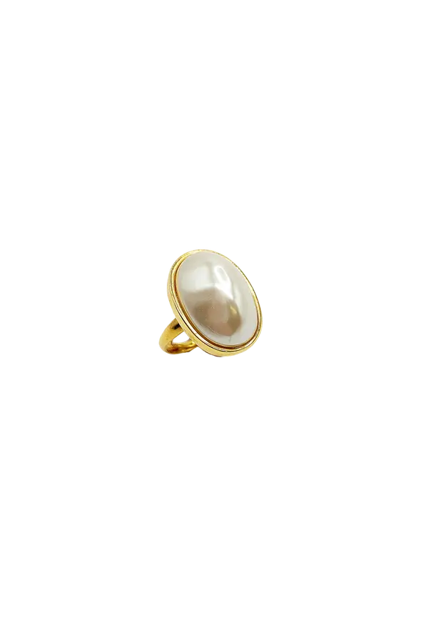 KENNETH JAY LANE Oval Pearl Adjustable Ring - Gold