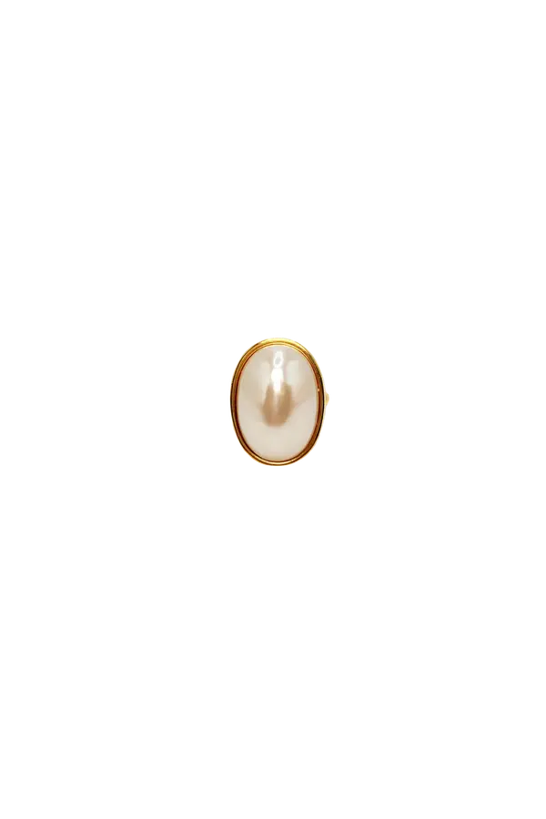 KENNETH JAY LANE Oval Pearl Adjustable Ring - Gold