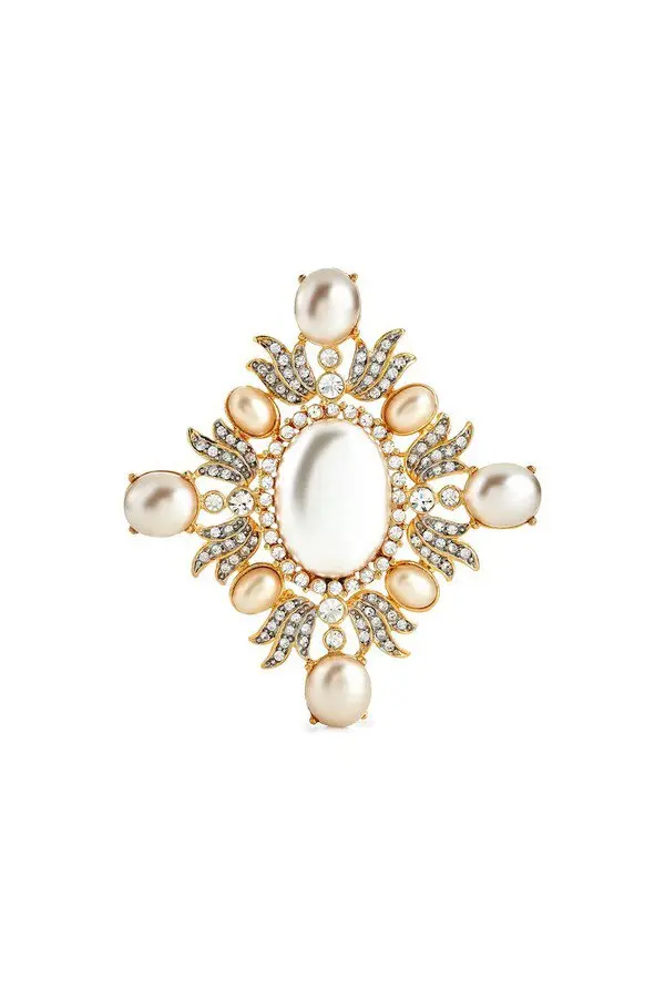 KENNETH JAY LANE Crystal And Pearl Cluster Pin - Natural