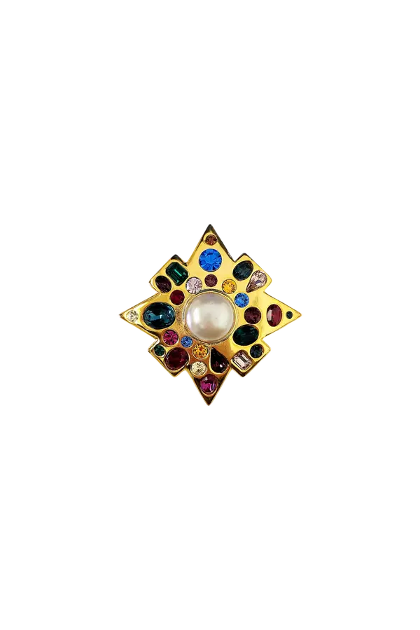 KENNETH JAY LANE Multi Gem Cross Pin - Gold