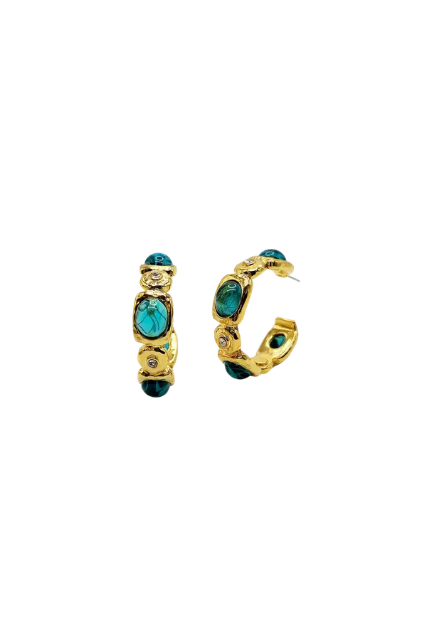KENNETH JAY LANE Emerald Hoop Pierced Earrings - Gold