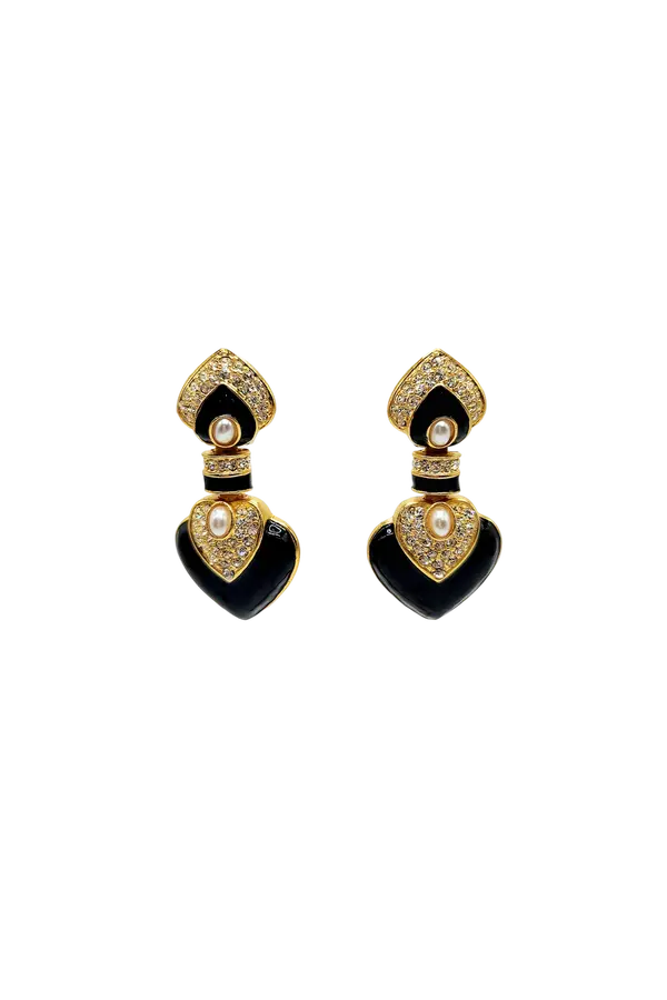 KENNETH JAY LANE Drop Heart Clip Earrings - Black