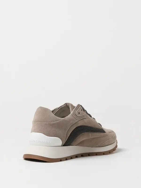 Brunello Cucinelli Suede Sneakers With Embellished Detailing - Beige