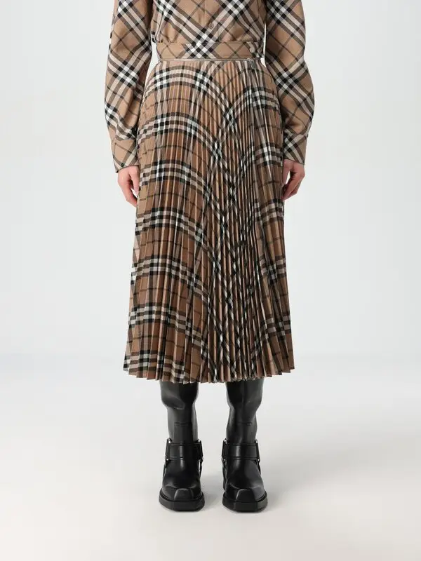Burberry Pleated Midi Skirt In Check - Multicolor