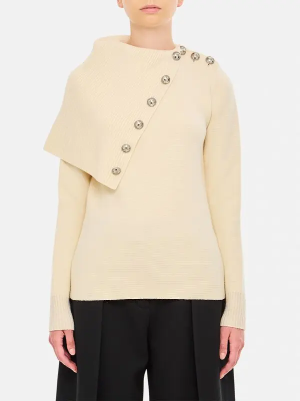 Rabanne Asymmetrical Button Detailed Sweater - White