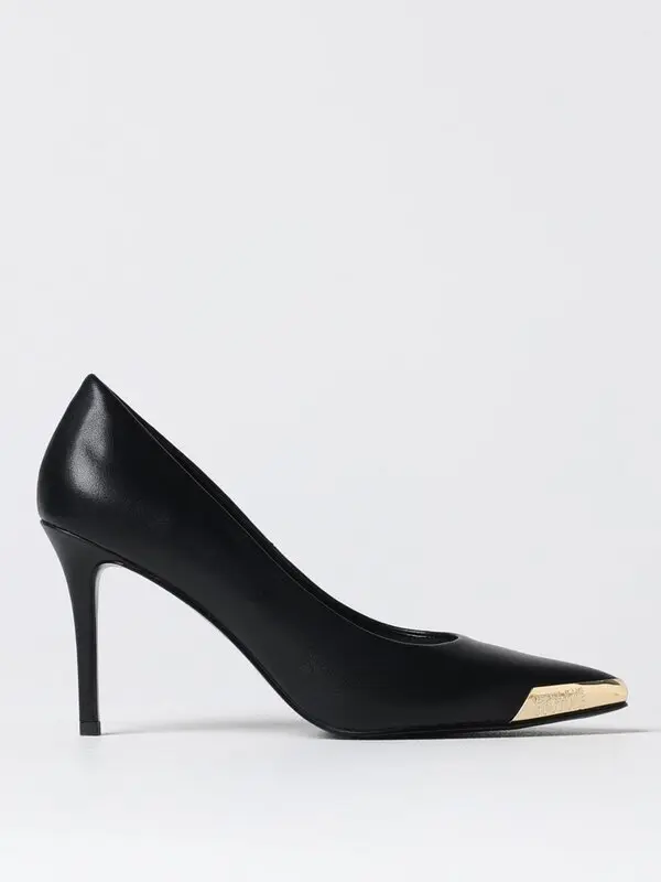 Versace Leather Stiletto Pumps With Metal Toe Detail - Black
