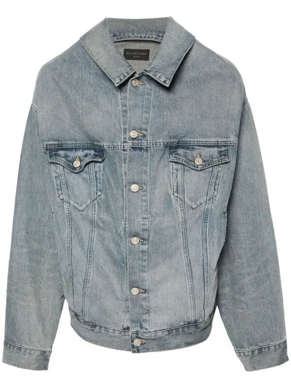 Balenciaga Off Shoulder Denim Jacket - Clear Blue