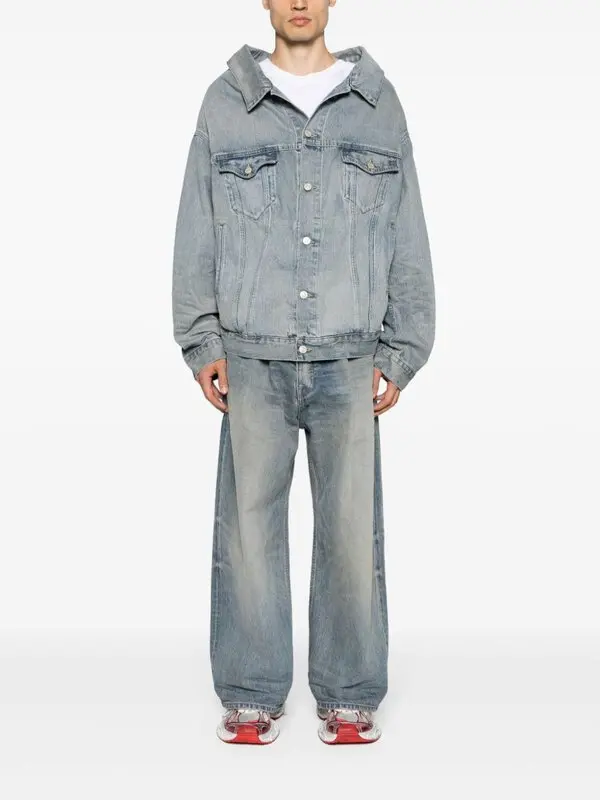 Balenciaga Off Shoulder Denim Jacket - Clear Blue