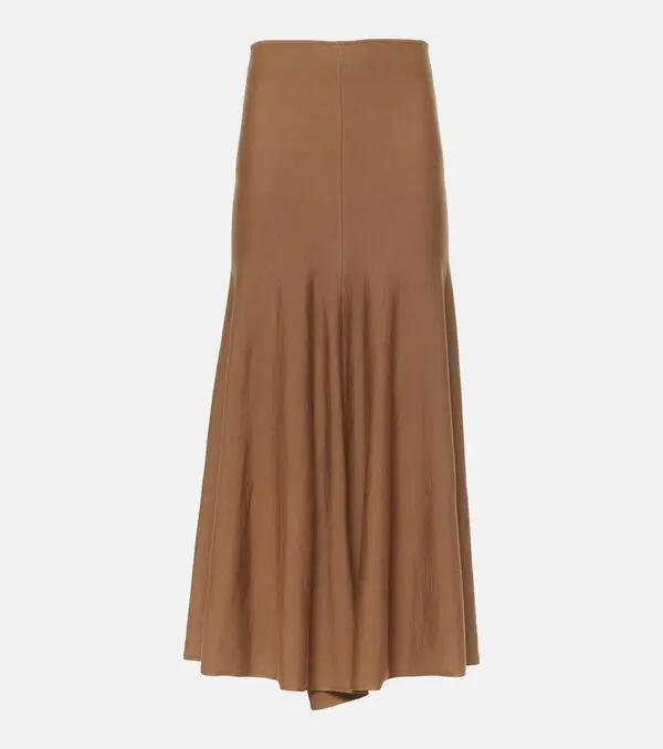 Khaite Mayu Knitted Wool Midi Skirt - Brown