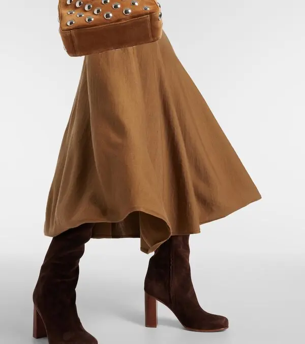 Khaite Mayu Knitted Wool Midi Skirt - Brown