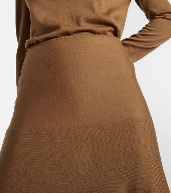 Khaite Mayu Knitted Wool Midi Skirt - Brown