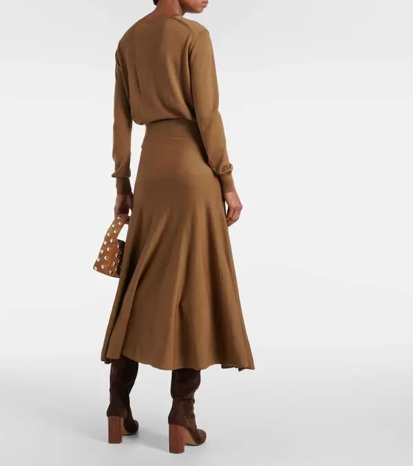 Khaite Mayu Knitted Wool Midi Skirt - Brown