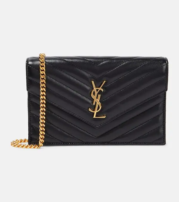 Saint Laurent Cassandre Envelope Leather Wallet On Chain - Black