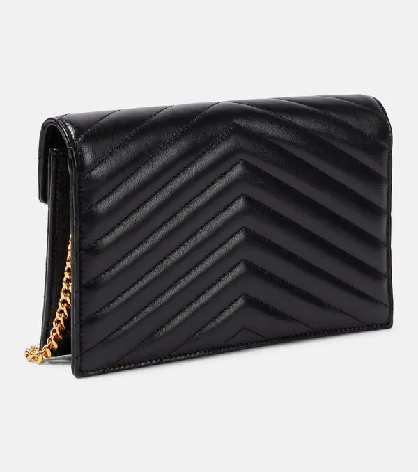 Saint Laurent Cassandre Envelope Leather Wallet On Chain - Black