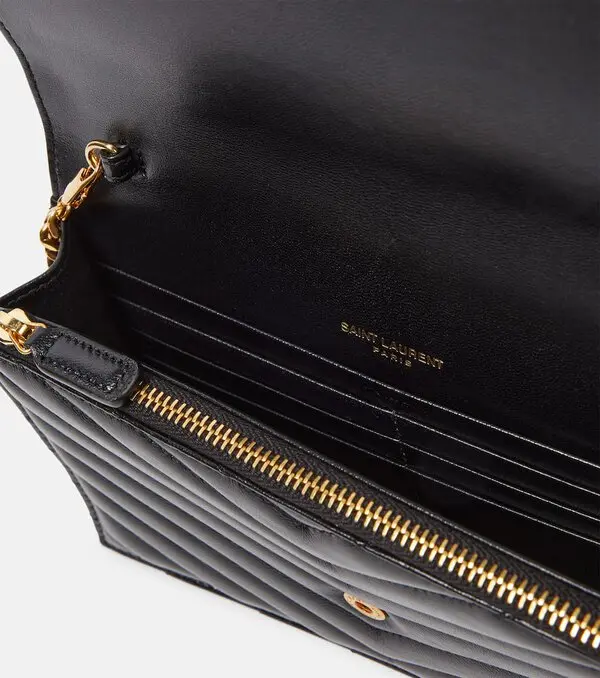 Saint Laurent Cassandre Envelope Leather Wallet On Chain - Black