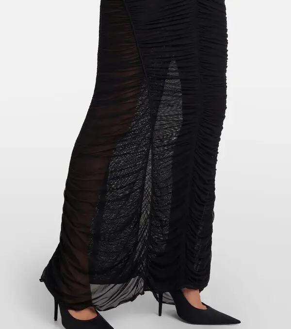 MUGLER Ruched Open-back Mesh Gown