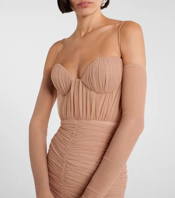 Alex Perry Sweetheart Ruched Mesh Midi Dress