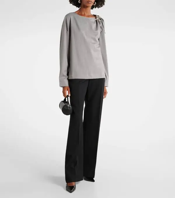 JACQUES WEI Embellished Wool Blouse