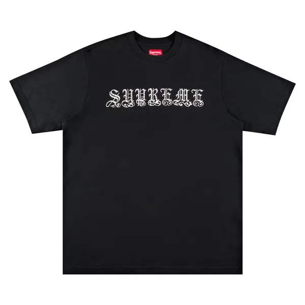 Supreme Old English Rhinestone Short-sleeve Top - Black