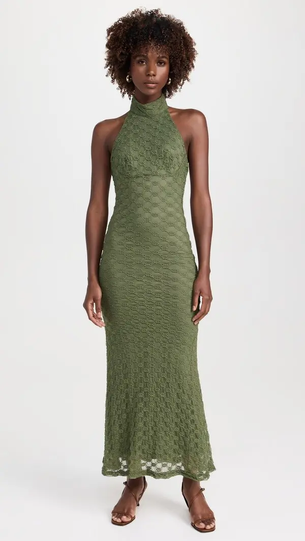 Bardot Ola Lace Midi Dress In Khaki - 60% Off | Editorialist