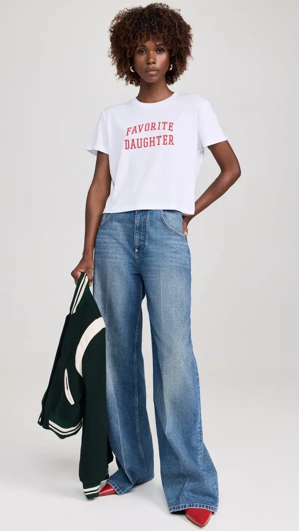 FAVORITE DAUGHTER Cropped Collegiate T-shirt - White Rouge