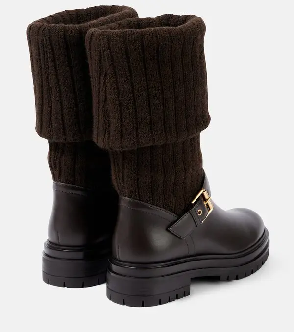 GIANVITO ROSSI Thurso Leather-trimmed Biker Boots - Brown