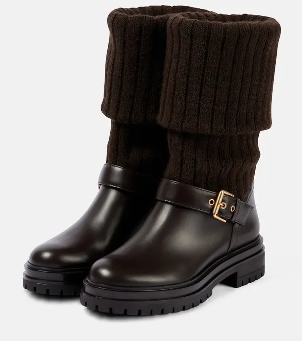 GIANVITO ROSSI Thurso Leather-trimmed Biker Boots - Brown