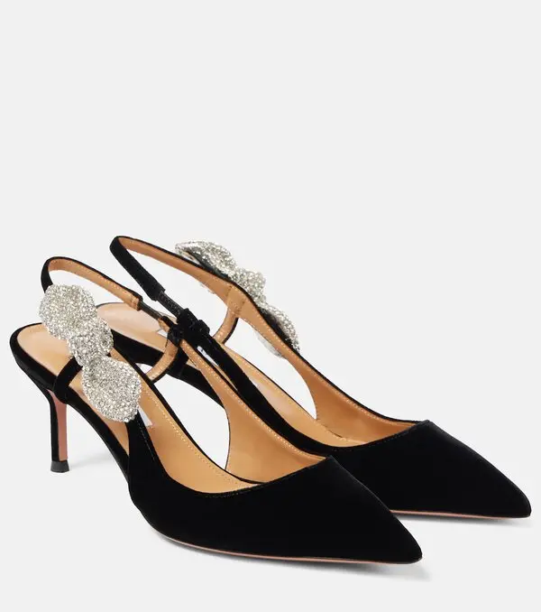 AQUAZZURA Very Bow Tie Crystal 65 Slingback Pumps - Black