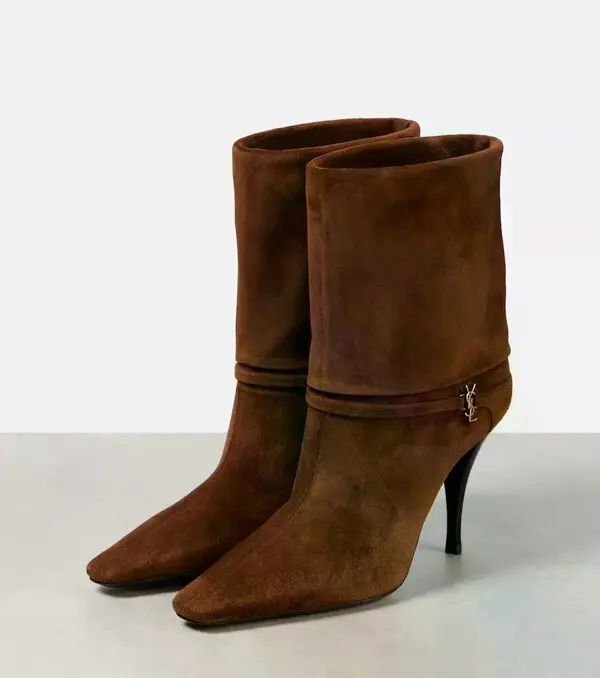 Saint Laurent Niki 90 Suede Ankle Boots - Brown