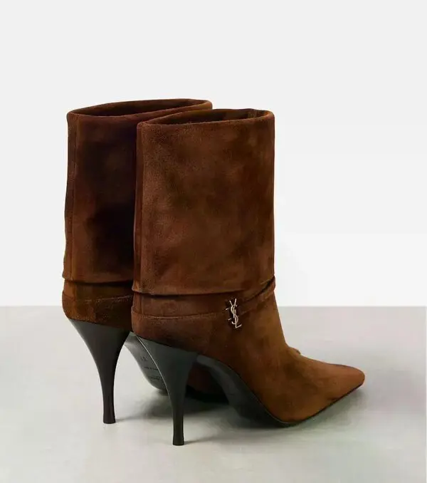 Saint Laurent Niki 90 Suede Ankle Boots - Brown