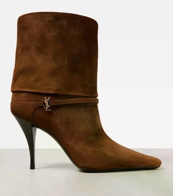 Saint Laurent Niki 90 Suede Ankle Boots - Brown