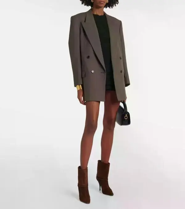 Saint Laurent Niki 90 Suede Ankle Boots - Brown