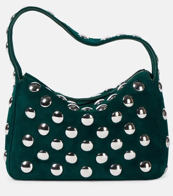 Khaite Elena Small Studded Suede Shoulder Bag - Green