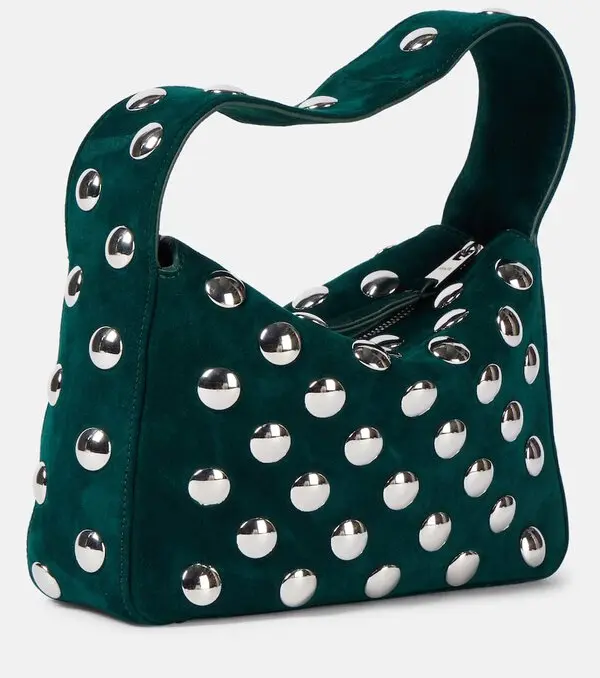 Khaite Elena Small Studded Suede Shoulder Bag - Green