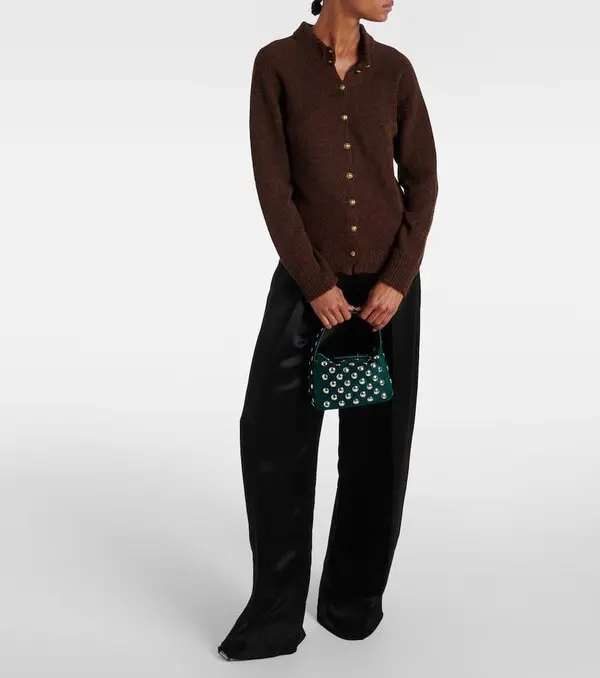 Khaite Elena Small Studded Suede Shoulder Bag - Green