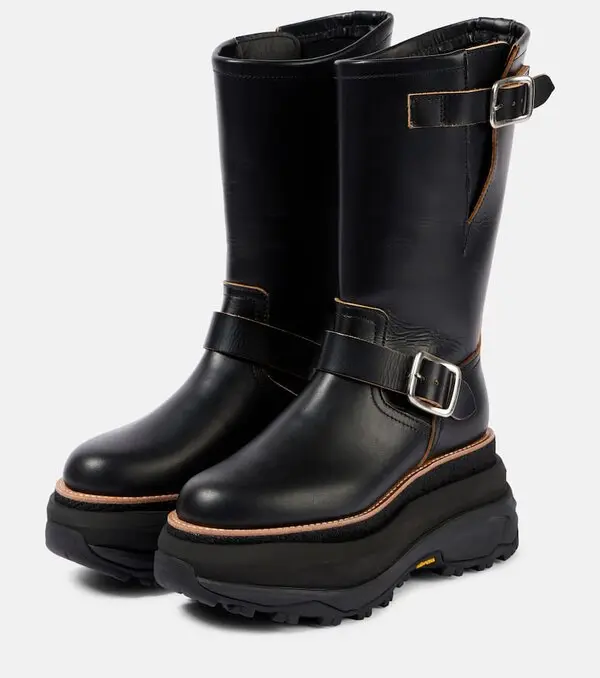 Sacai Leather Platform Biker Boots