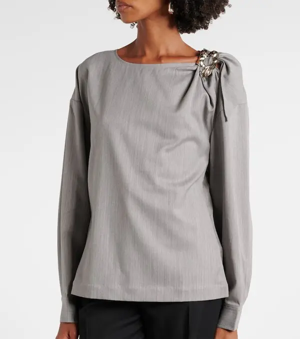 JACQUES WEI Embellished Wool Blouse