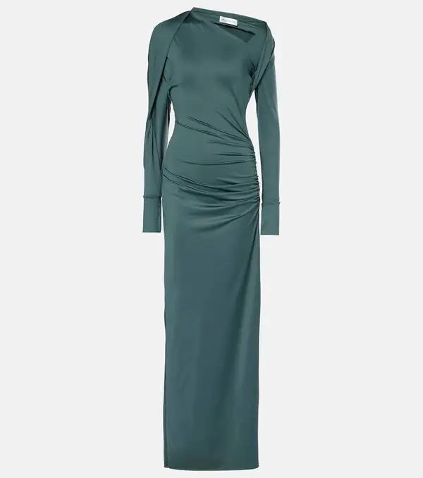 Victoria Beckham Ruched Asymmetric Gown - Green