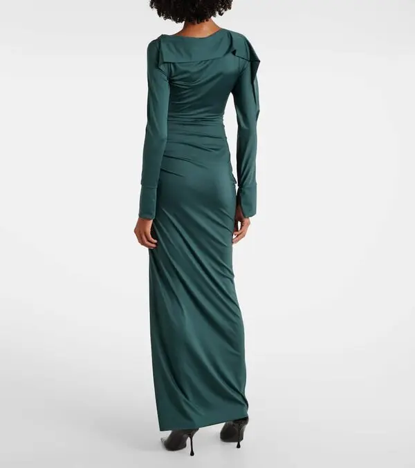 Victoria Beckham Ruched Asymmetric Gown - Green