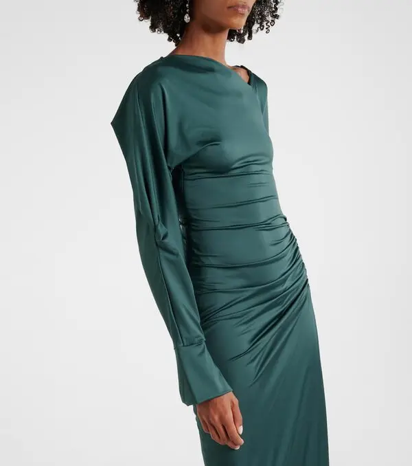 Victoria Beckham Ruched Asymmetric Gown - Green