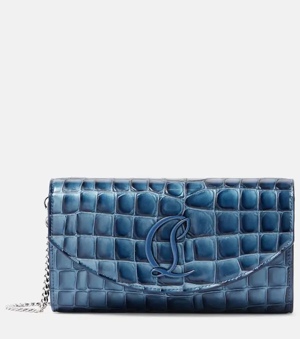 CHRISTIAN LOUBOUTIN Loubi54 Croc-effect Leather Wallet On Chain - Blue