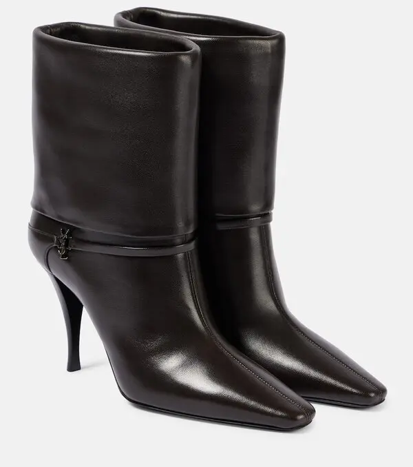 Saint Laurent Niki 90 Leather Booties - Brown