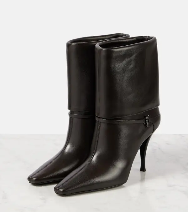 Saint Laurent Niki 90 Leather Booties - Brown