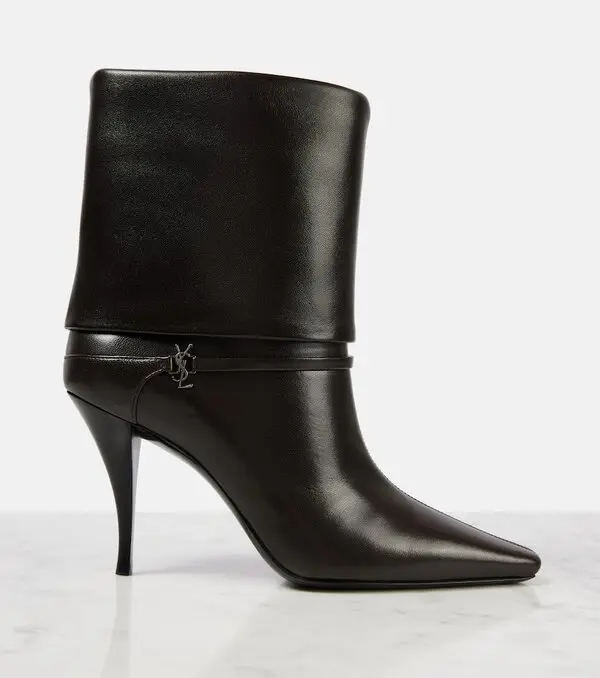 Saint Laurent Niki 90 Leather Booties - Brown