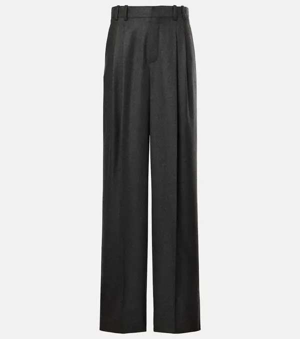 Saint Laurent Pleated Wide-leg Cashmere Pants - Grey