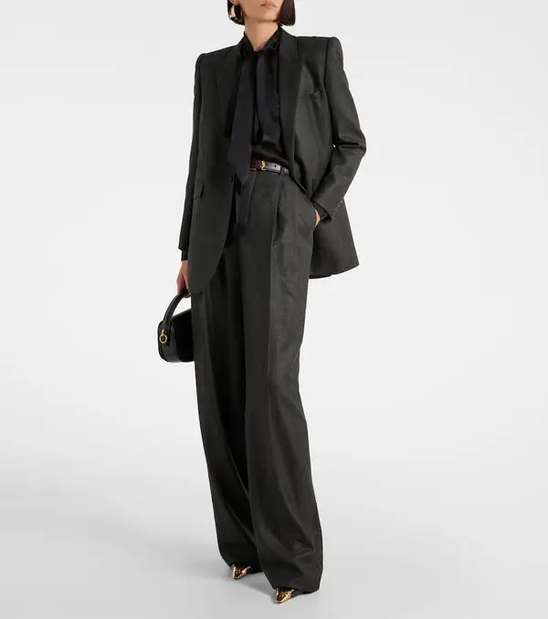 Saint Laurent Pleated Wide-leg Cashmere Pants - Grey