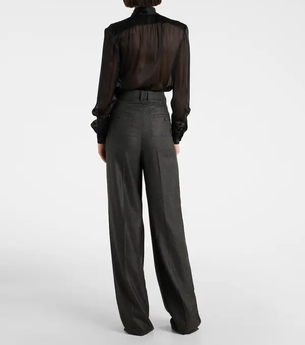 Saint Laurent Pleated Cashmere Wide-leg Pants - Grey