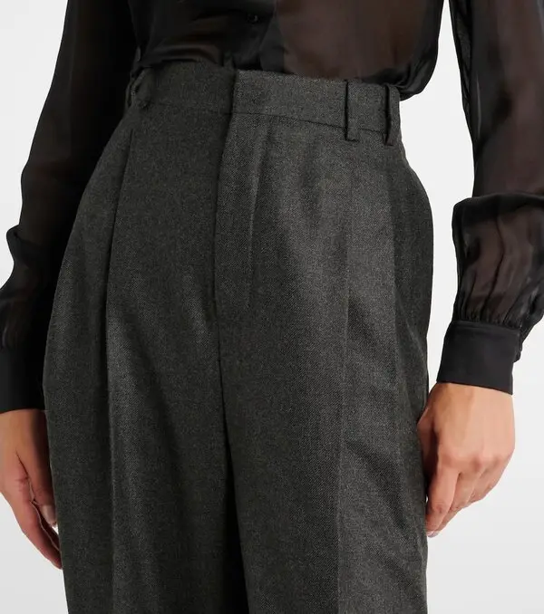 Saint Laurent Pleated Wide-leg Cashmere Pants - Grey